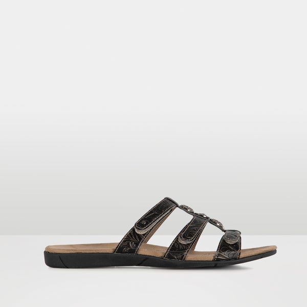 Thrill | CoraSol | Flat Slip On Sandal Metal Trim | Women's