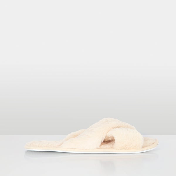 Aida | Wildfire | Fluffy Cross Over Slide Slippers | Women's