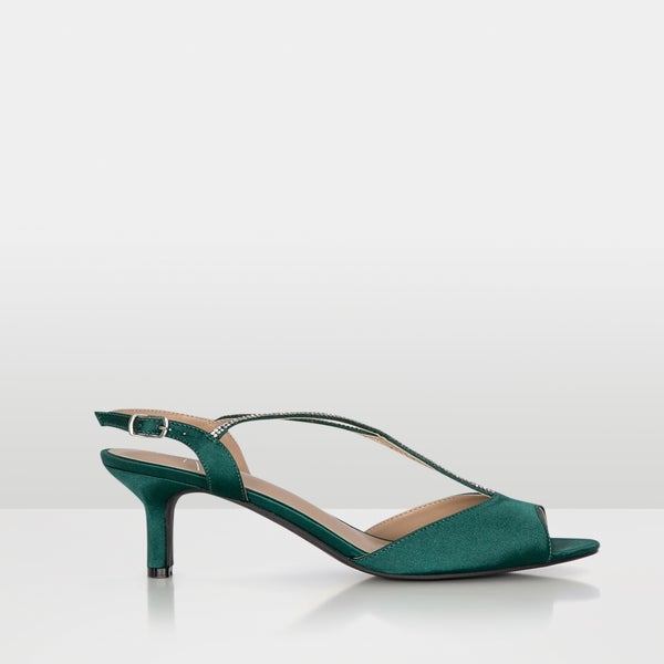 Della | Vybe | Womens Low Slingback Dress Heel Diamante Trim | Spendless